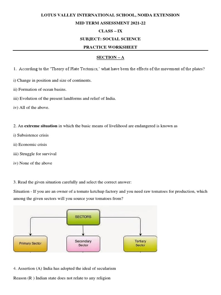 Grade 9 - Revision Worksheet Mid Term Examination 21-22 | PDF | Reason