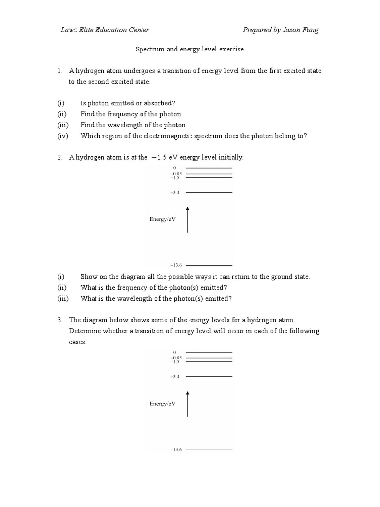 Spectrum and Energy Level Exercise | PDF | Energy Level ...