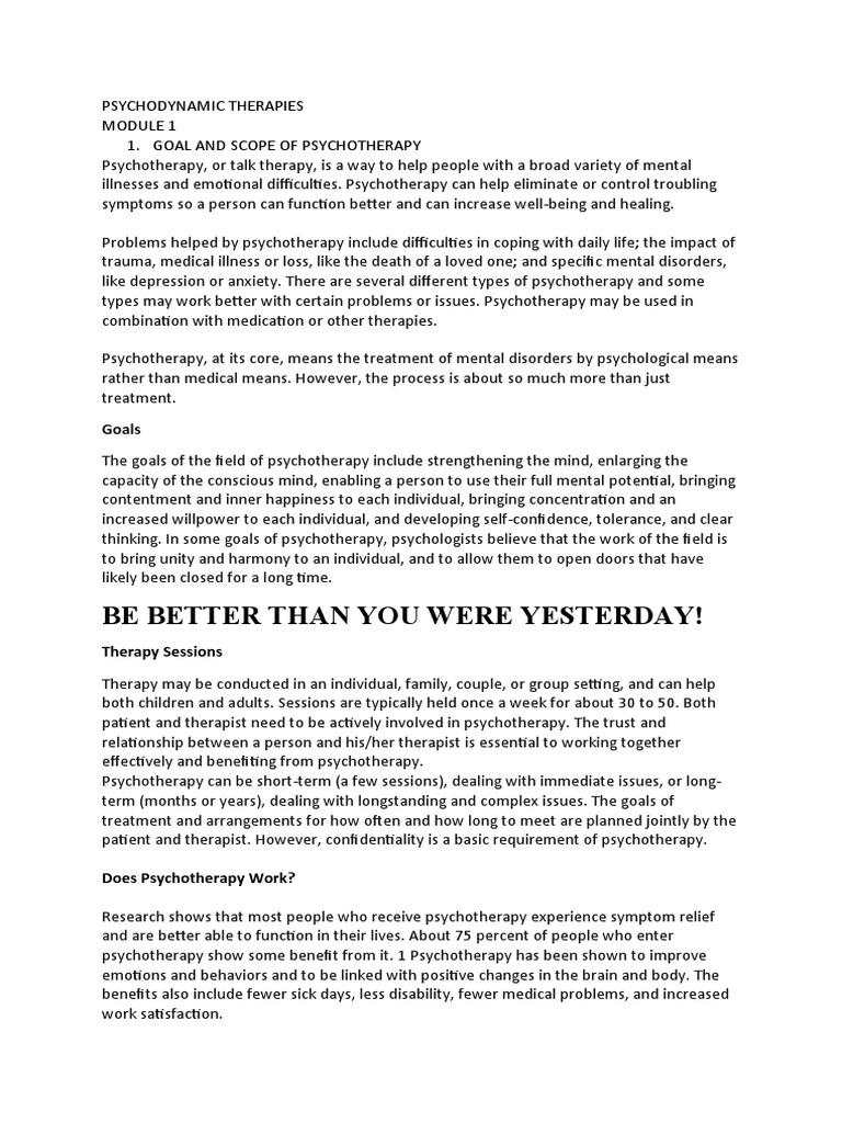 Goal and Scope of Psychotherapy | PDF | Psychotherapy | Cognitive ...