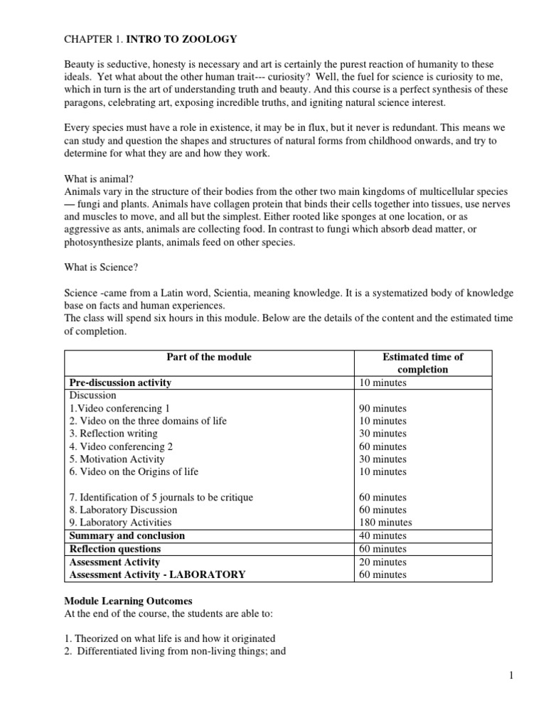 1 Intro To Zoology-Handout | PDF | Carbohydrates | Science
