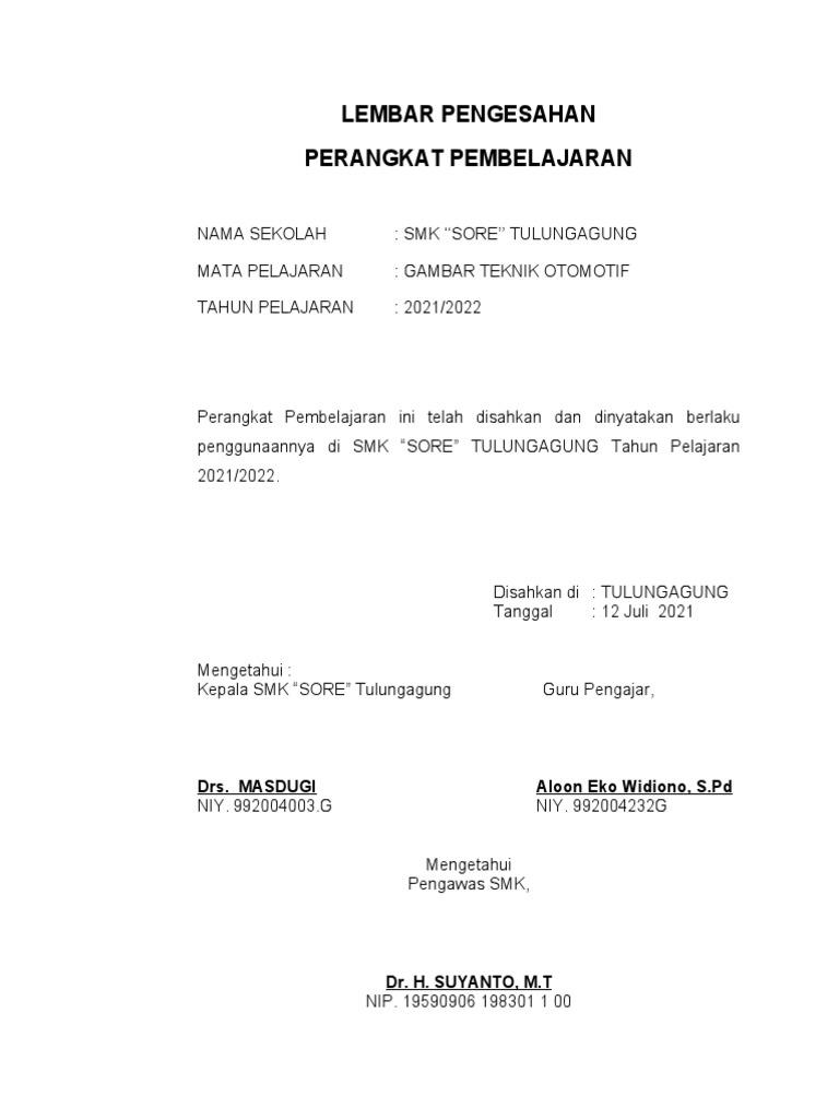 0.1 Lembar Pengesahan Perangkat Mengajar | PDF