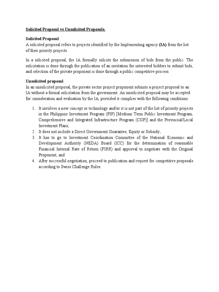 Solicited Proposal Vs Unsolicited Proposals | PDF