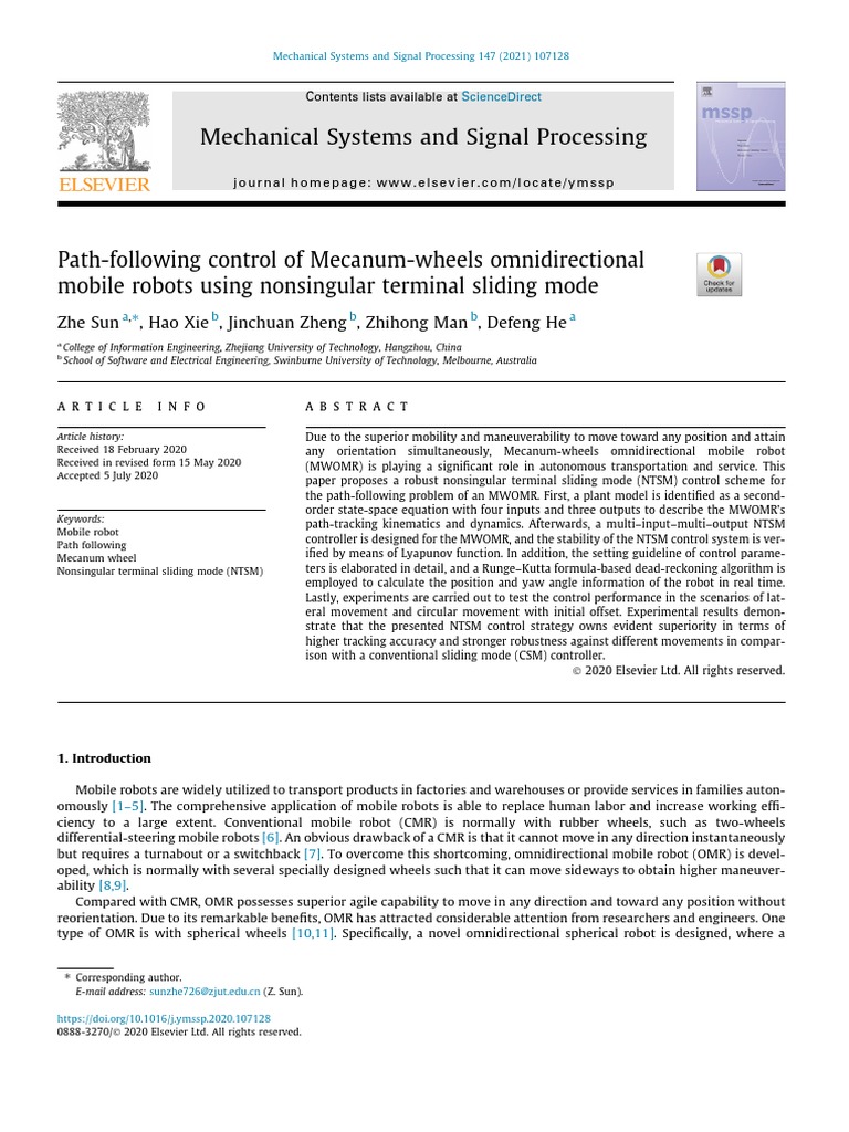 Path-following Control of Mecanum-wheels Omnidirectional Mobile Robots Using Nonsingular ...