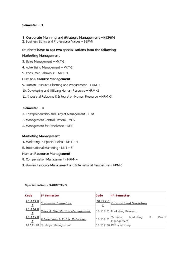 MBA Semester 3 & 4 Course Overview | PDF