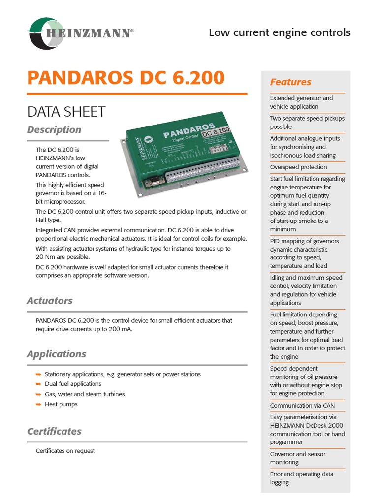 Pandaros DC 6.200: Data Sheet | PDF | Engines | Electric Generator