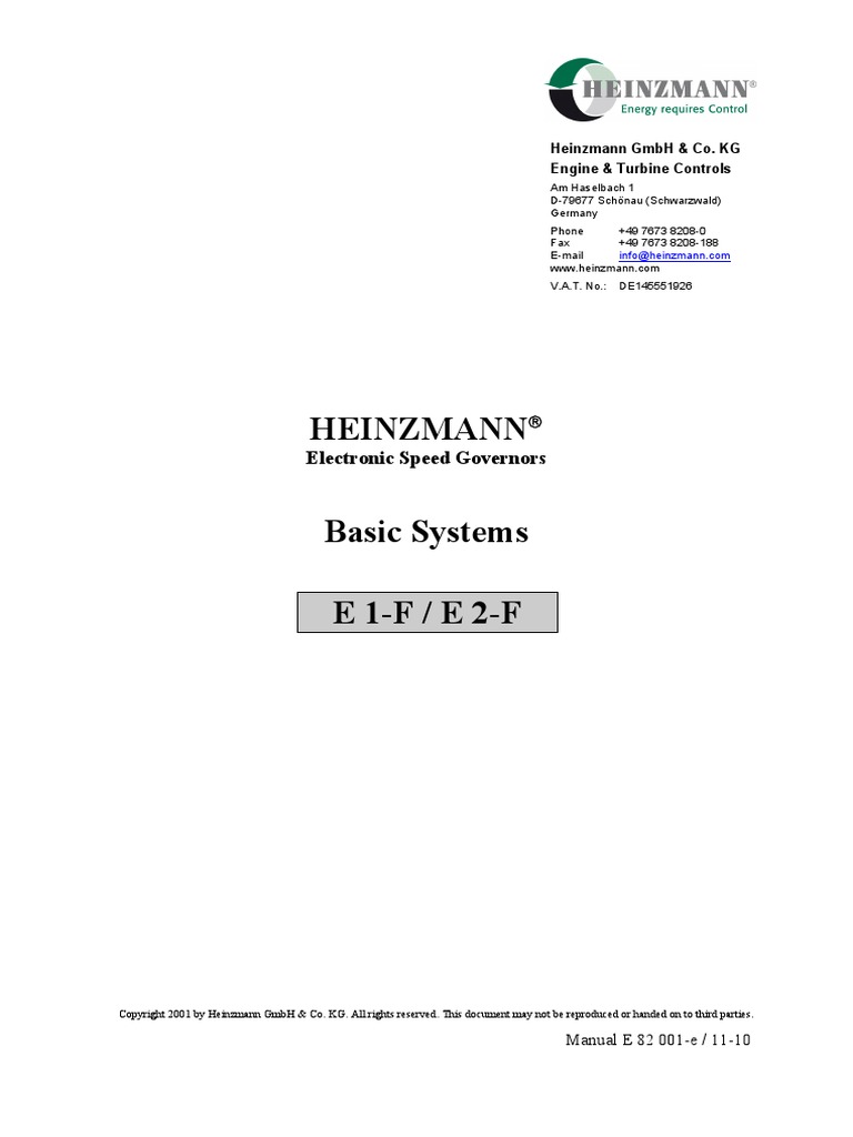 Heinzmann Basic Systems E 1-F / E 2-F: Electronic Speed Governors | PDF ...