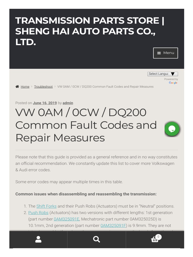 7 Speed DSG VW 0AM - 0CW - DQ200 and Repair Measures - Sheng Hai ...
