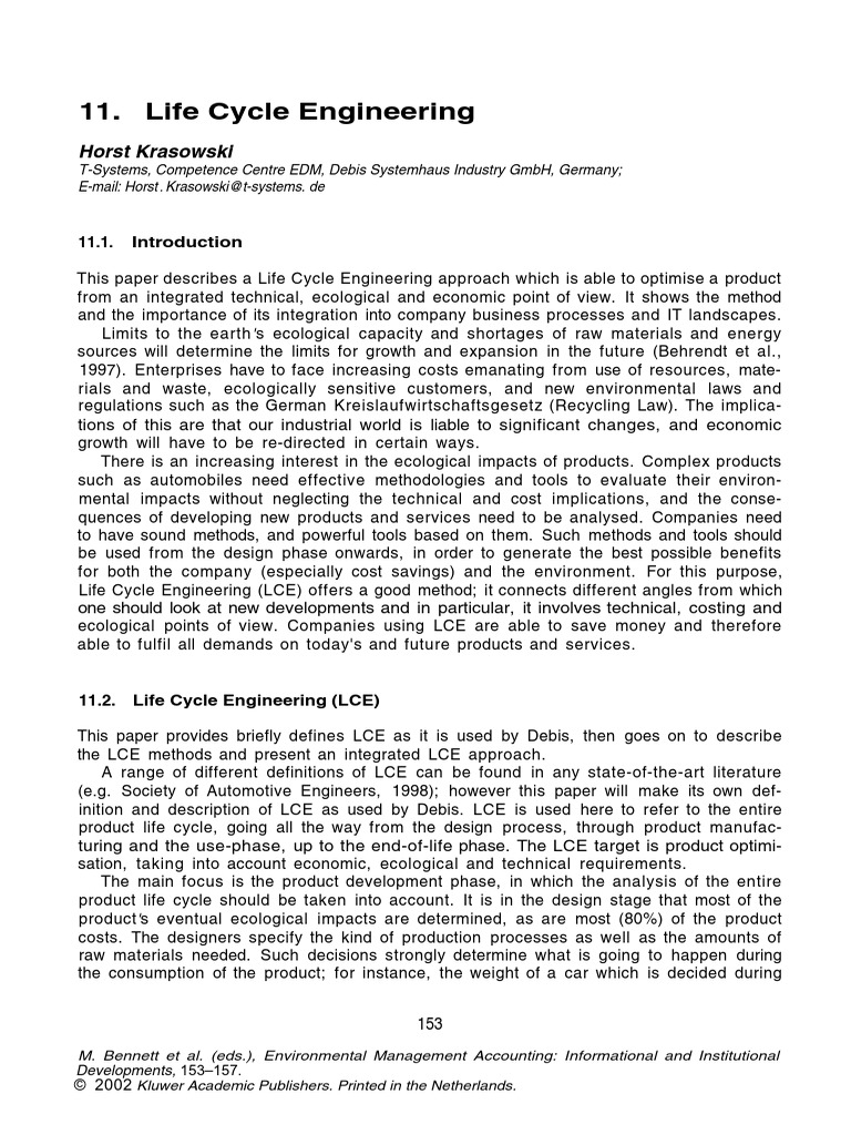 Life Cycle Engineering: Horst Krasowski | PDF | Life Cycle Assessment ...
