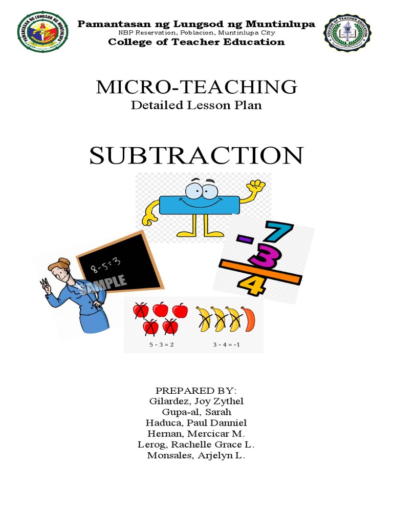 Subtraction Lesson Plan for Teachers | PDF | Subtraction | Arithmetic