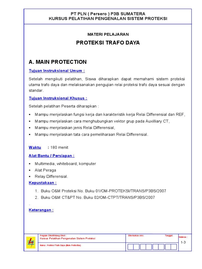 3.a. Proteksi Trafo (MAIN PROTECTION) | PDF