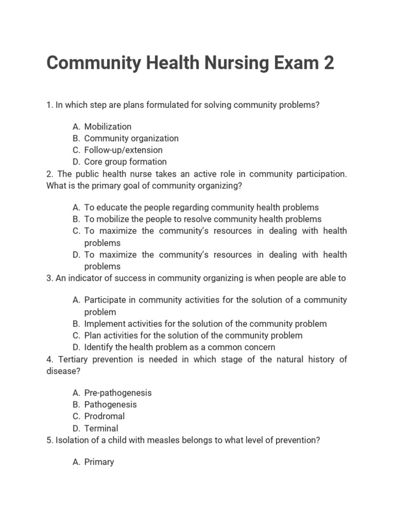 Community Health Nursing Exam 2 | PDF | Epidemiology | Epidemics