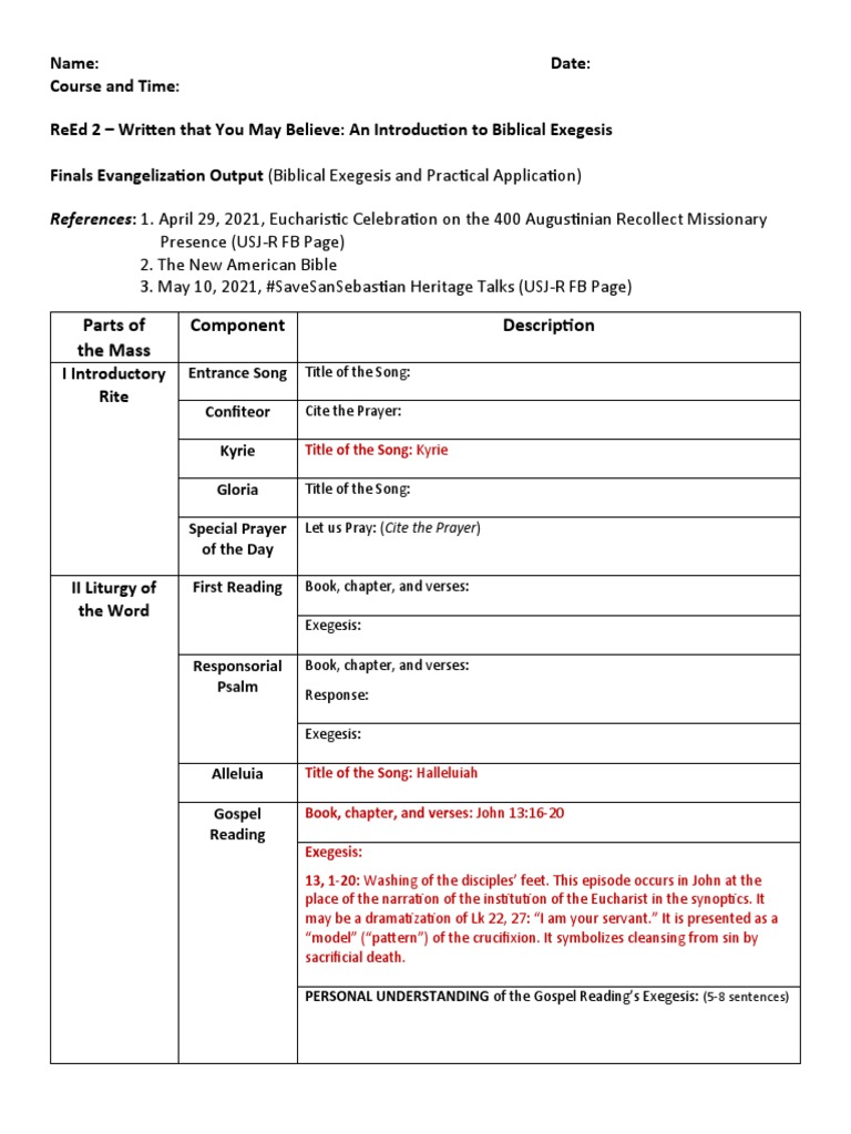 Parts of The Mass Component Description | PDF | Mass (Liturgy ...