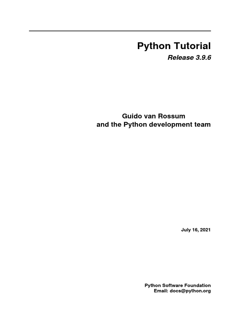 Python Tutorial Guido Van Rossum And The Python Development Team Pdf 3462