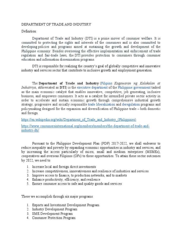 Overview of the Department of Trade and Industry | PDF | Economies | Policy