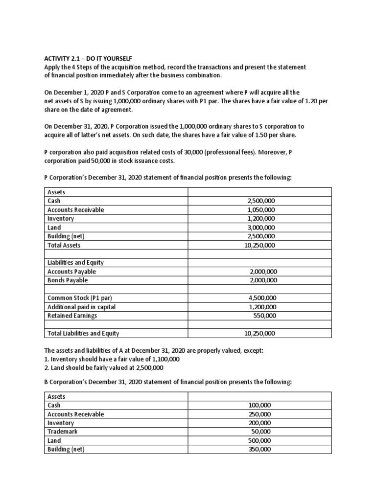 Acc For Business Combination | PDF | Goodwill (Accounting) | Book Value