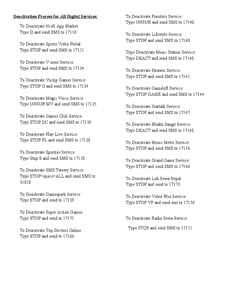Deactivation Process For All Digital Services | PDF | Information And ...