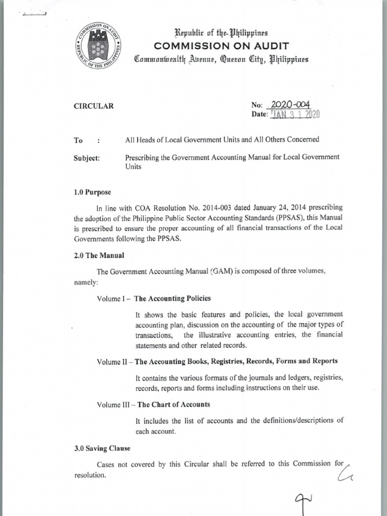 COA Circular No. 2020-004 | PDF