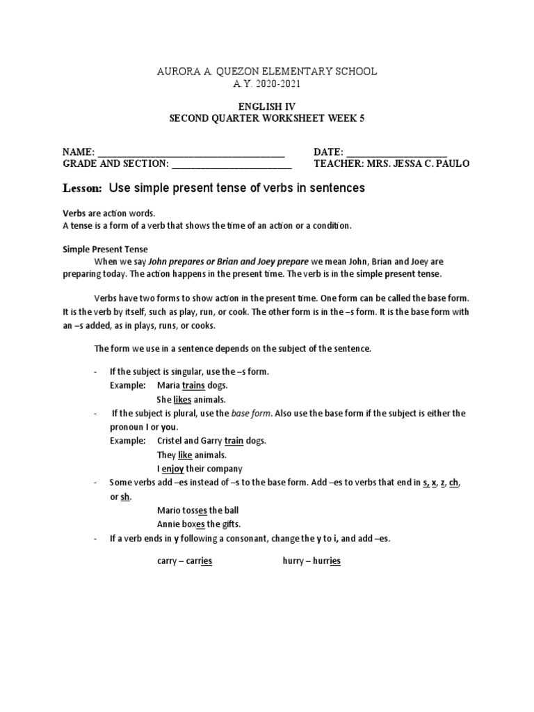 ENGLISH4 Worksheet q2 Week5 | PDF | Subject (Grammar) | Verb