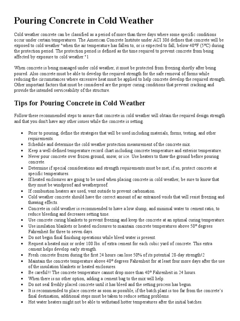 Cold Weather Concrete Pouring Guidelines | PDF | Concrete | Temperature