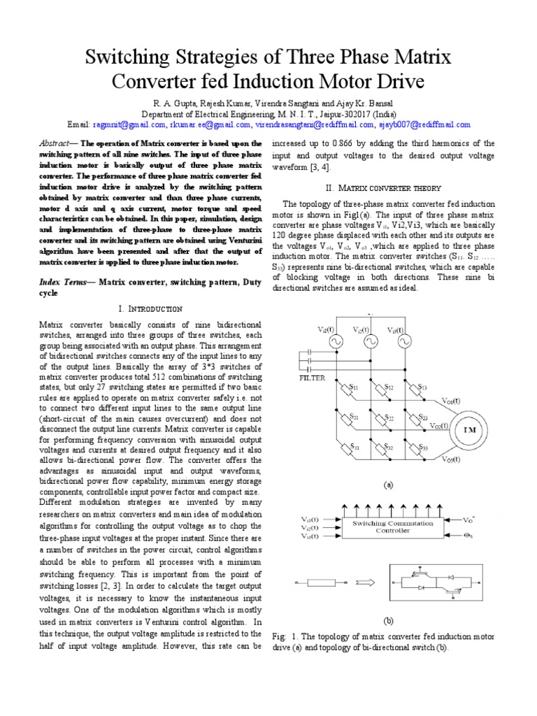 Switching Strategies of Three Phase Matrix Converter Fed Induction ...