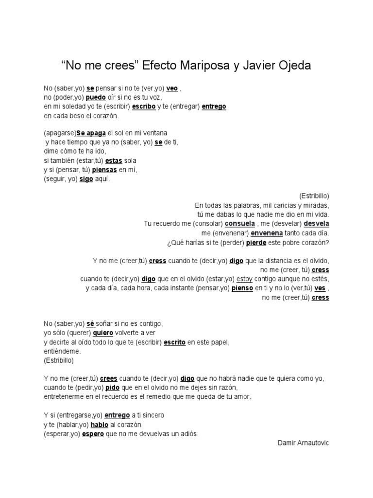 "No Me Crees" Efecto Mariposa y Javier Ojeda | PDF