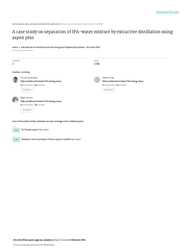 A Case Study On Separation of IPA-water Mixture by Extractive ...