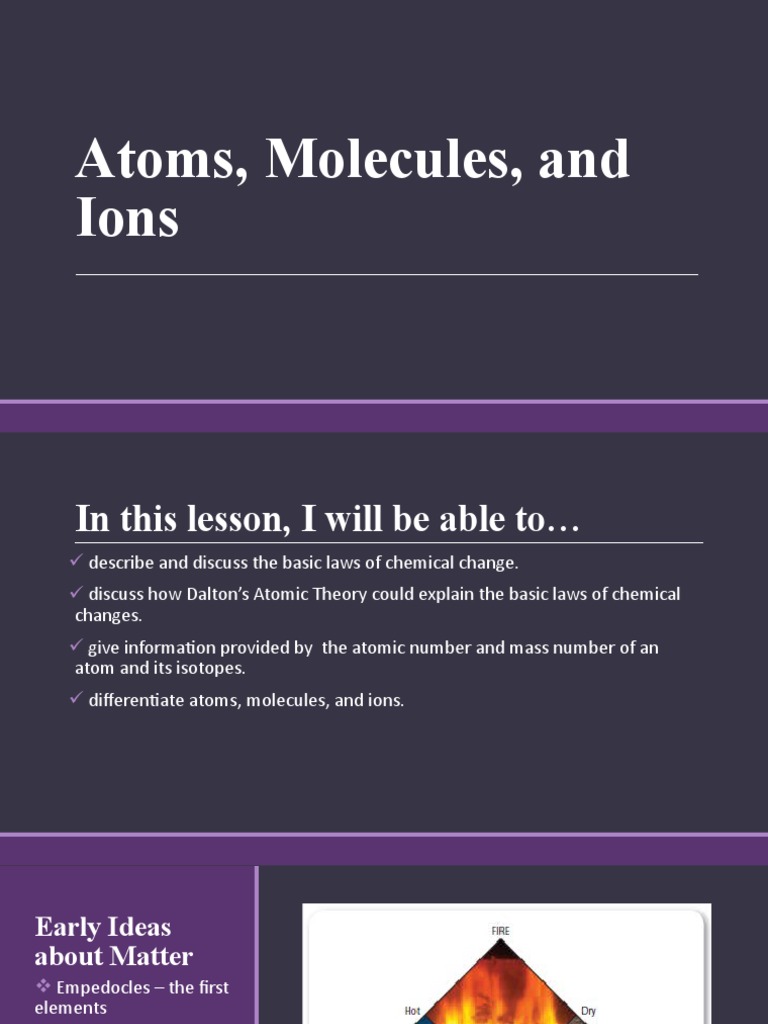 Atoms, Ions and Molecules | PDF | Atoms | Chemical Elements