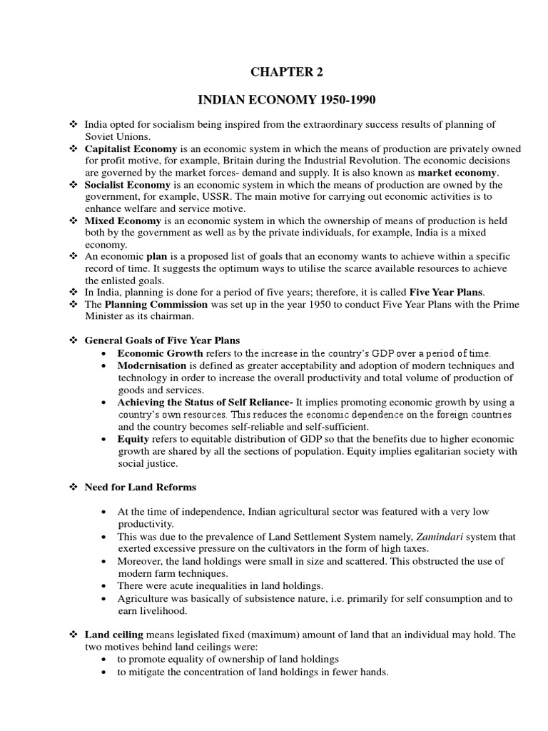 Ch-2 Indian Economy 1950-1990 Notes | PDF | Economic Growth | Economic ...