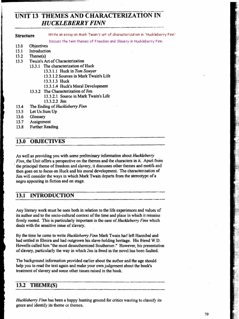 Themes and Characterization in Huckleberry Finn | PDF | Huckleberry ...