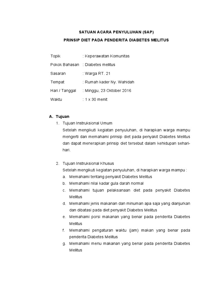 Sap Penkes Diet Pada DM | PDF | Kesehatan Holistik