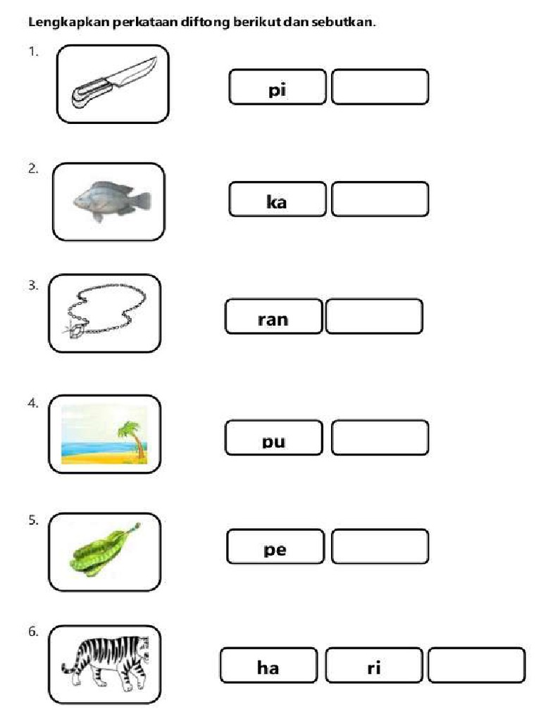 Latihan BM Tahun 1 (Diftong) | PDF