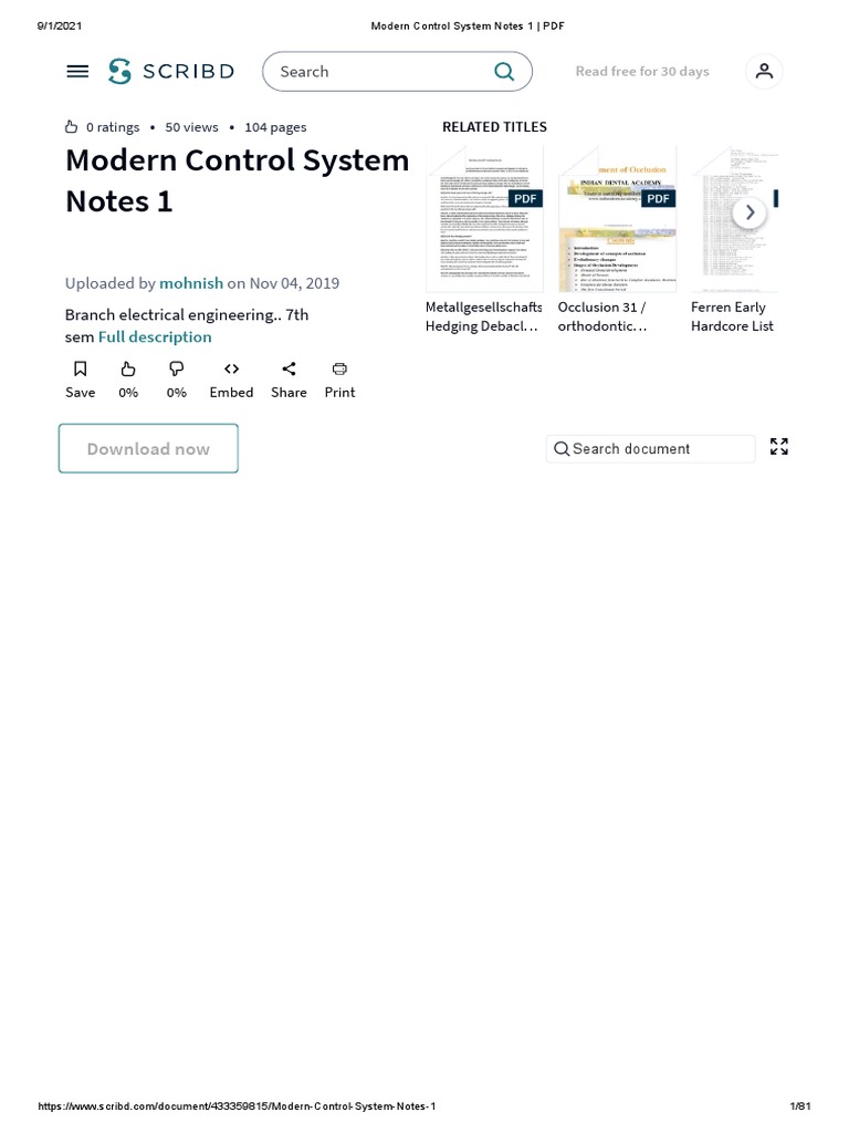 Modern Control System Notes 1 - PDF | PDF | Software Development ...