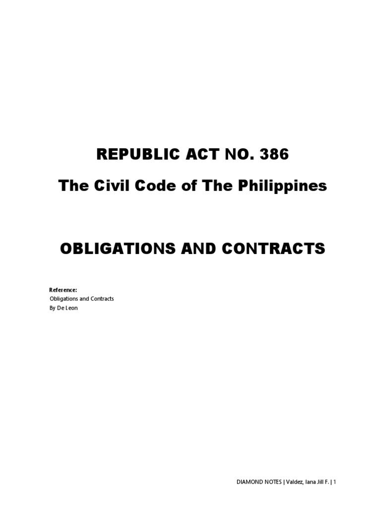 Republic Act No. 386 The Civil Code of The Philippines: Reference | PDF | Law Of Obligations ...