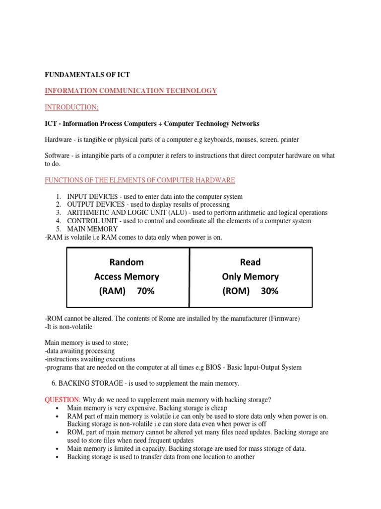 Fundamentals of Ict Notes | PDF | Computer Data Storage | Dvd