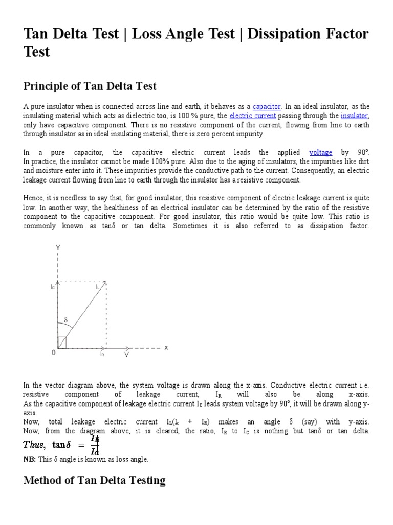 Tan Delta Test - Loss Angle Test - Dissipation Factor Test | PDF ...