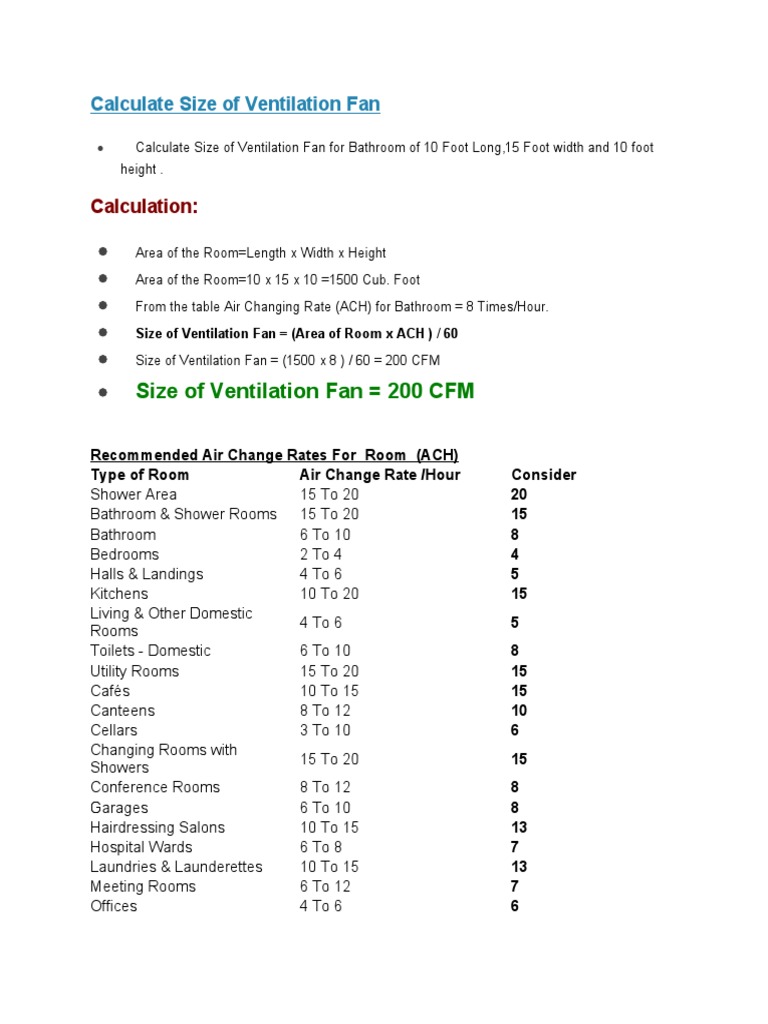 Calculate Size of Ventilation Fan | PDF | Ventilation (Architecture) | Room