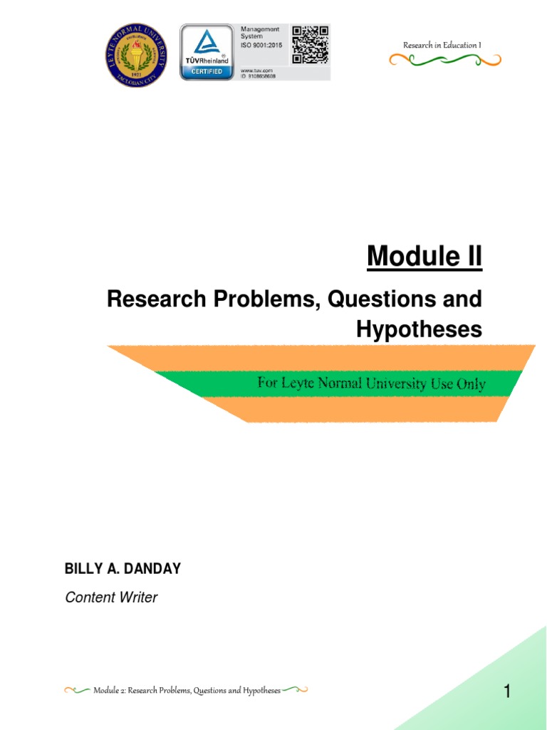 MODULE 2 - Research Problems, Questions, and Hypotheses | PDF | Level ...