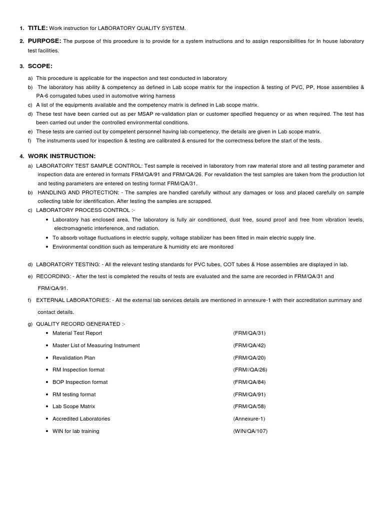 Laboratory Quality System Instructions | PDF | Laboratories | Quality ...