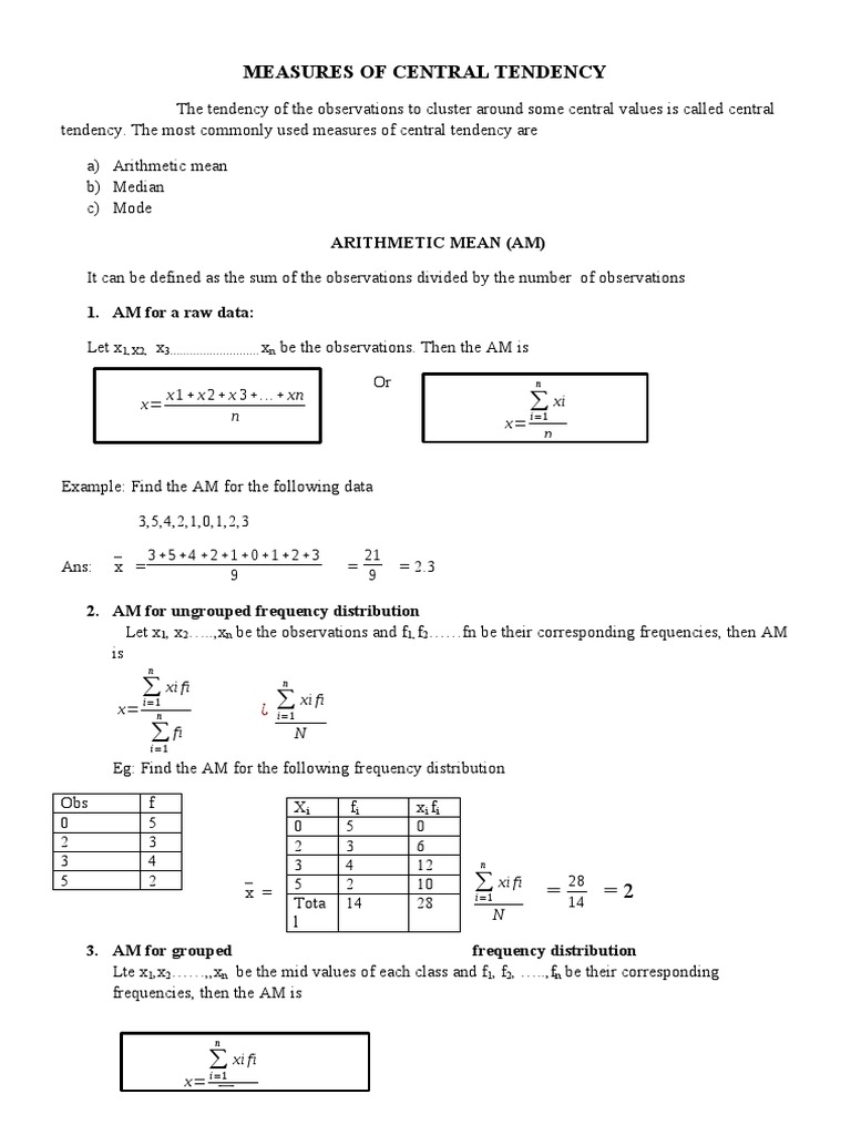Measures of Central Tendency: Mean, Median and Mode | PDF | Mode ...