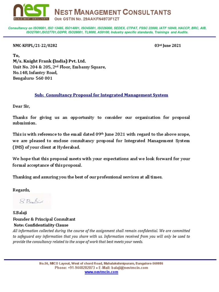 282 - Knight Frank - IMS Proposal | PDF | Iso 9000 | Audit