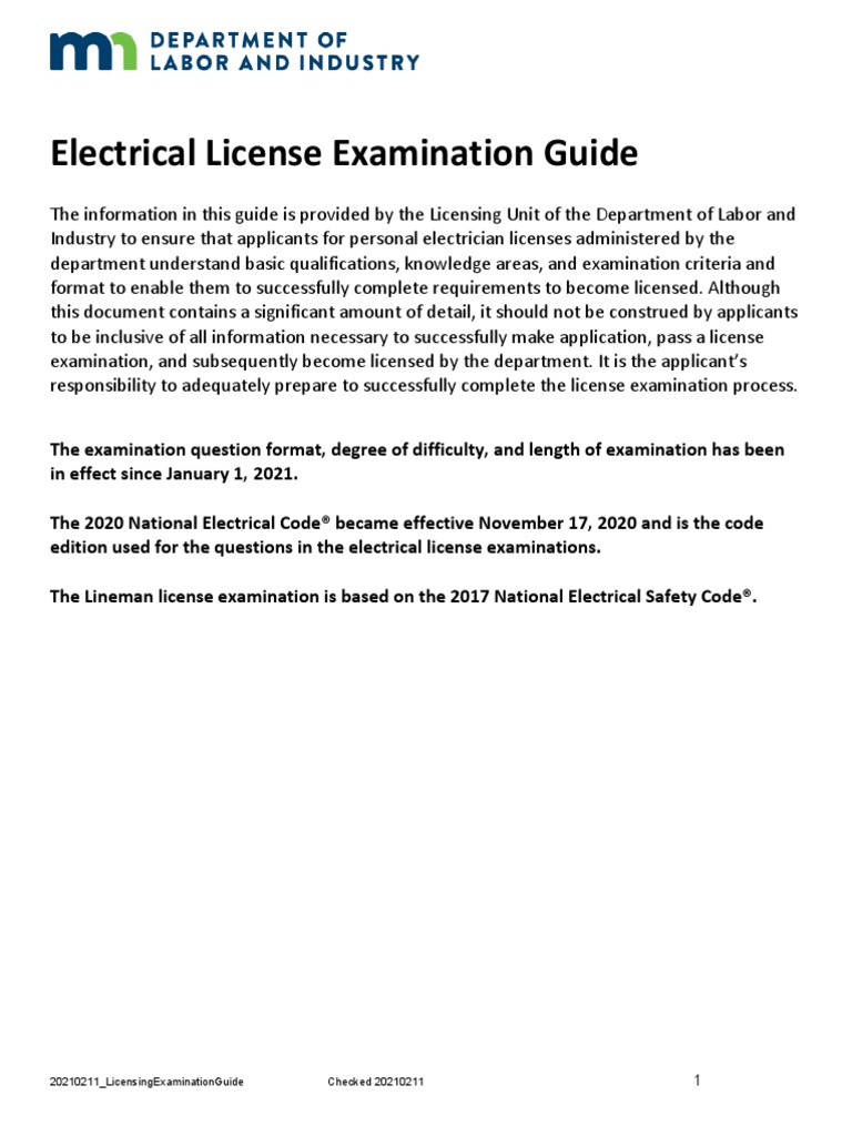 Electrical License Examination Guide: 20210211 ...