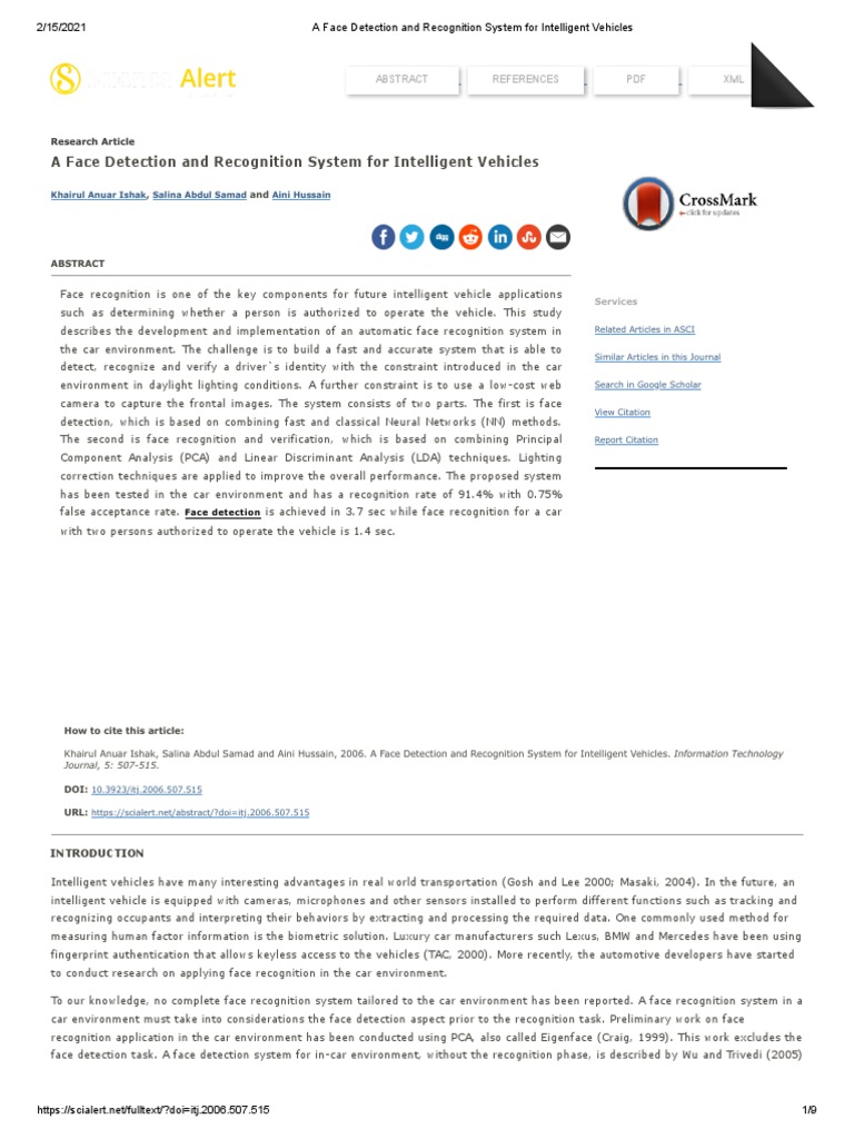 A Face Detection and Recognition System For Intelligent Vehicles | PDF | Principal Component ...
