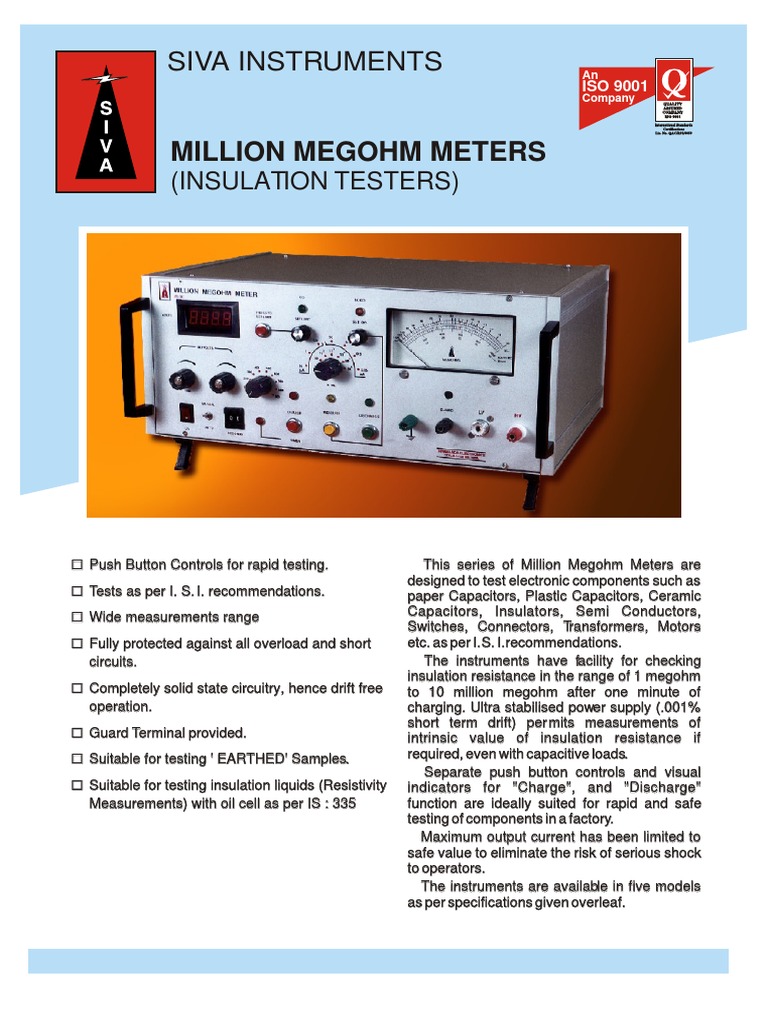Million Megohm Meters Overview | PDF | Capacitor | Insulator (Electricity)