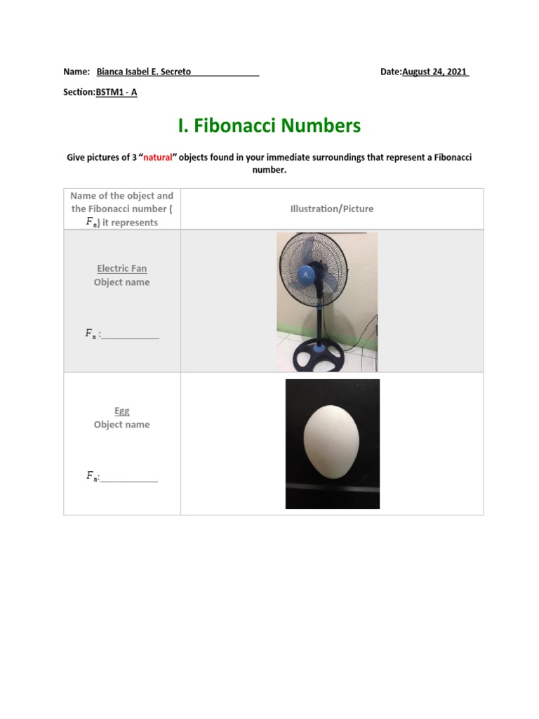 I. Fibonacci Numbers: Name of The Object and The Fibonacci Number It ...