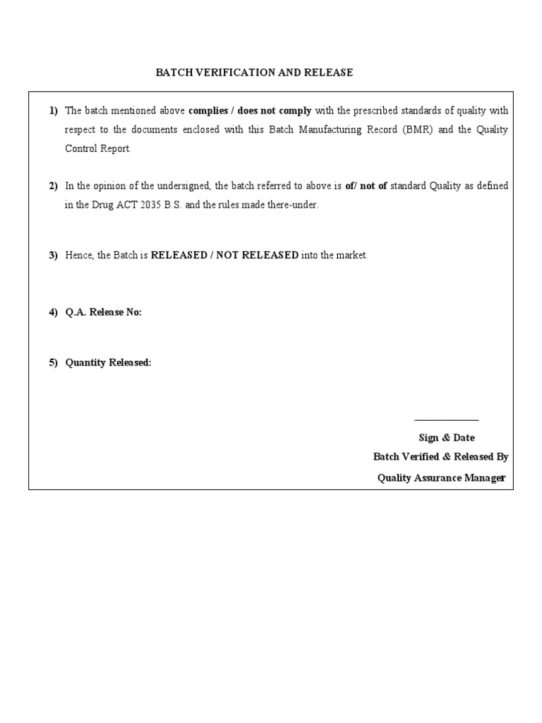 Batch Verification and Release | PDF