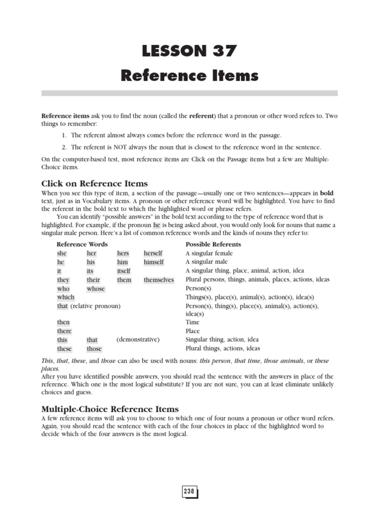 TOEFL Reference Items | PDF | Grammatical Number | Pronoun
