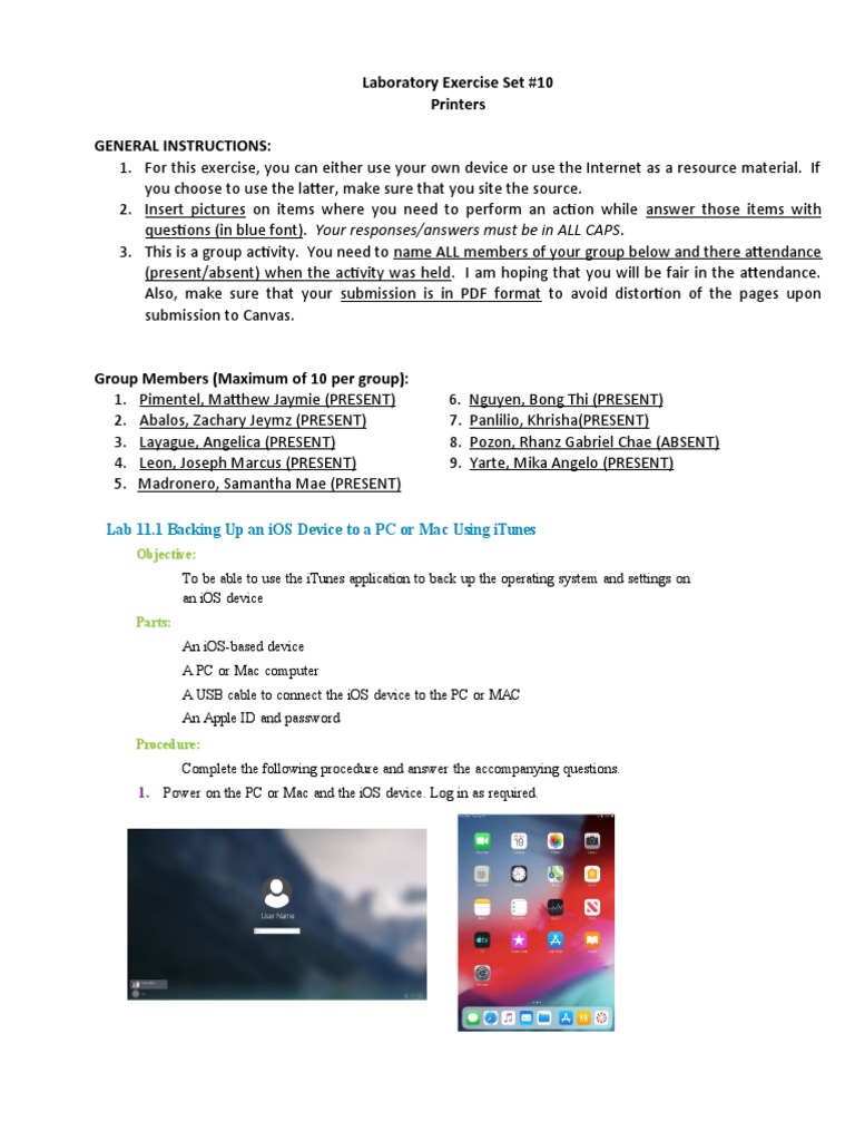 Laboratory Exercise Set #10 Printers General Instructions:: Lab 11.1 ...