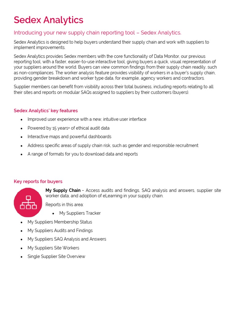 Introduction To Sedex Analytics | PDF | Analytics | Supply Chain
