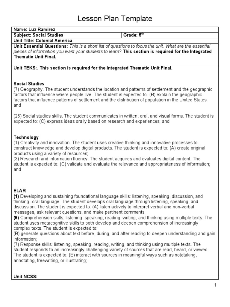 Lesson Plan Template Geography | PDF | Reading Comprehension ...