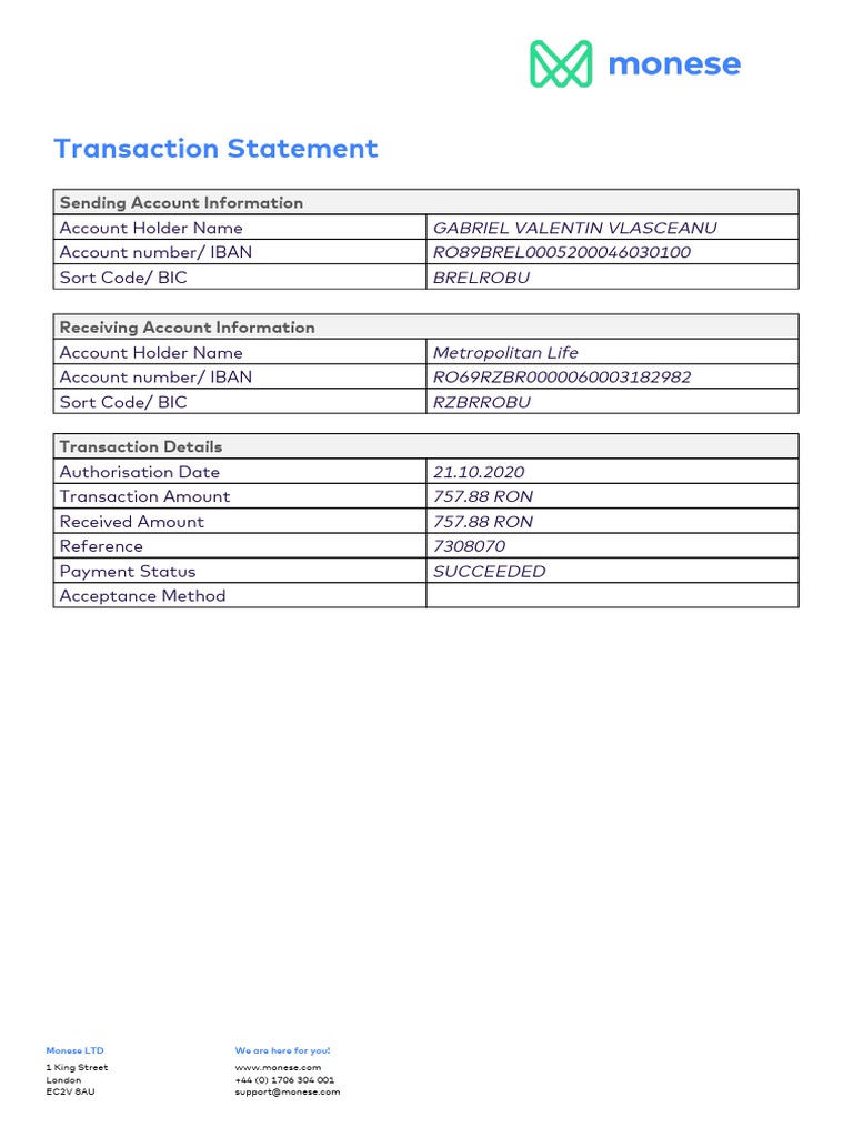 Transaction Statement Summary | PDF